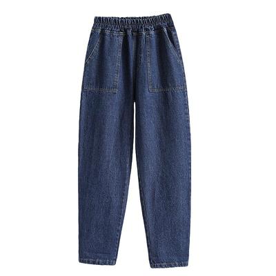 松紧腰加肥加大码胖mm哈伦牛仔裤