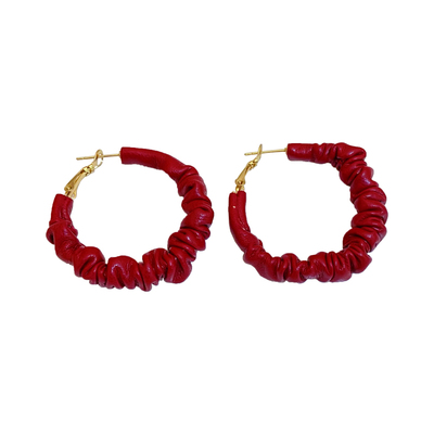 港风皮质褶皱圆圈耳环女