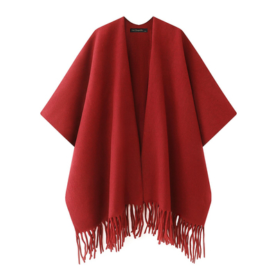 拉夏贝尔/La Chapelle红色高级感流苏披肩斗篷女披风保暖围巾坎肩