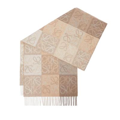 【自营】LOEWE罗意威 女款米白色ANAGRAM保暖舒适 羊毛 绒线围巾