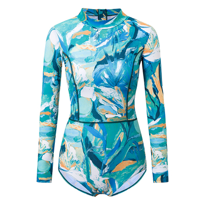 连体长袖保守小平角泳衣女防晒