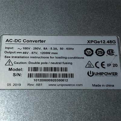 UNIPOWER XPGe12.48G  46-57VDC 1200W  AC-DC Converter电源詢价