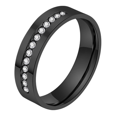 简约钛钢雕刻锆石单钻男士戒指环