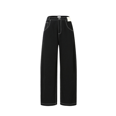 JAC FLEURANT秋冬新款黑色牛仔裤女明线刺绣弯刀裤子百搭宽松