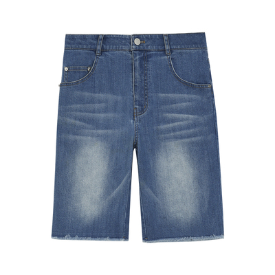 弹力修身毛边牛仔五分裤