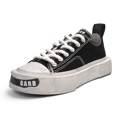 歪牌设计师厚底方头开口笑帆布鞋