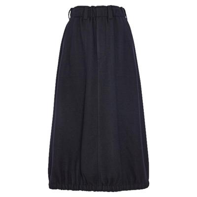 MOORING泊 复古松紧腰毛呢半身裙羊毛混纺显瘦开叉中长款裙子女