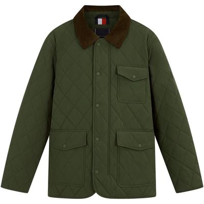 Tommy男装灯芯绒翻领菱格棉服