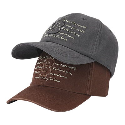 畹町棒球帽女春季复古水洗弯檐鸭舌帽贴布字母刺绣软顶情侣帽子男