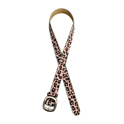 SFSN原创银珠包边粉色豹纹腰带金属花纹做旧扣y2k复古男女款皮带