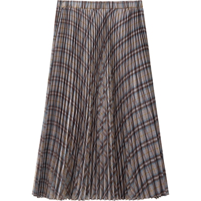 播商场同款垂感格纹百褶裙女秋新品洋气高腰长裙BDS3BD3125