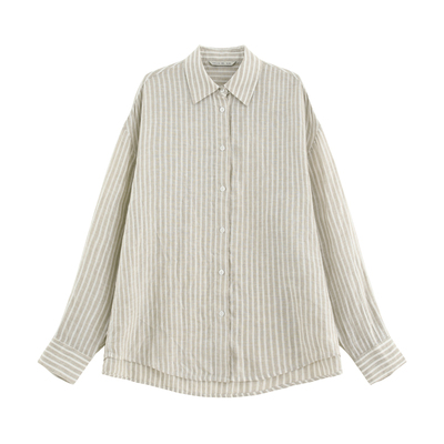 松弛感竖条纹复古廓形衬衫
