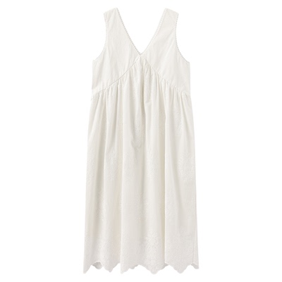 310MOOD绣花拼接V领连衣裙