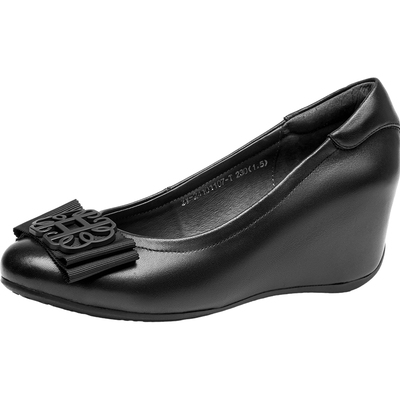 【商场同款】羊皮单鞋女坡跟内增高女鞋春季新款舒适妈妈皮鞋