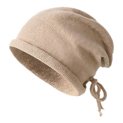 卷边堆堆帽子女显脸小大头围抽绳针织毛线帽秋冬季保暖月子套头帽