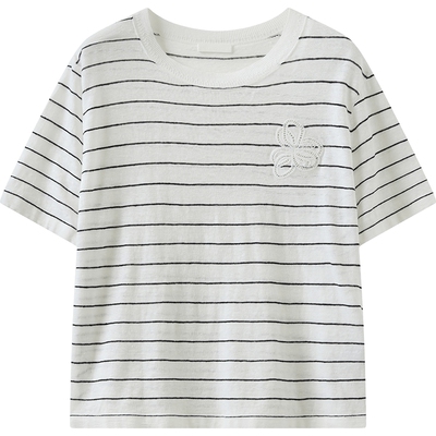 【商场同款】播26夏新品100%亚麻短袖针织衫女条纹上衣BDT2SD1913