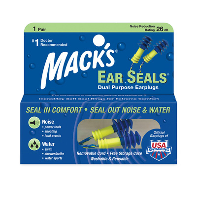 美国mack专业游泳耳塞洗澡防水装备硅胶柔软舒适带绳男女成人