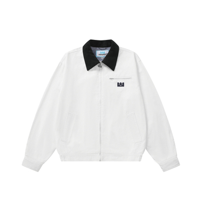 撞色翻领刺绣白色夹克工装