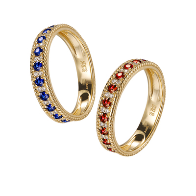 天然皇家蓝蓝宝石戒指18K金缅甸鸽血红红宝石钻石排戒情侣对戒