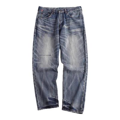 日系宽松洗水破坏补丁牛仔裤男