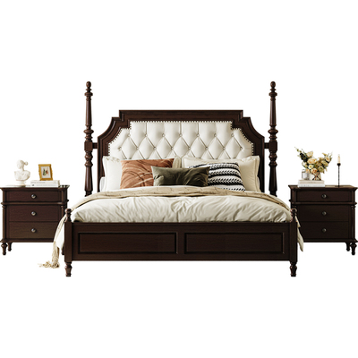 法式复古风全实木真皮主卧大床