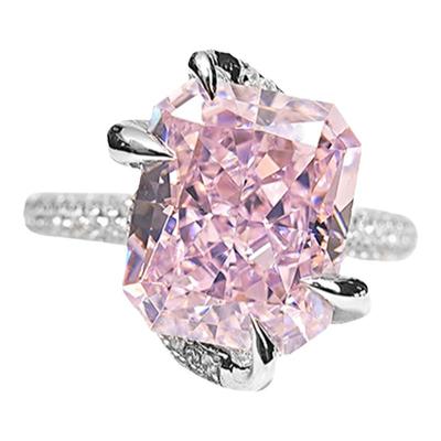 精工粉钻色925银长方戒指