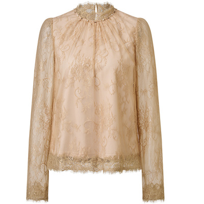 【商场同款】MAXRIENY宫廷气质网纱蕾丝雪纺衫女绣花立领长袖上衣