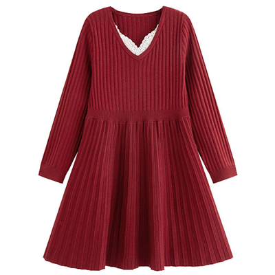 减龄清新显瘦撞色短款针织连衣裙