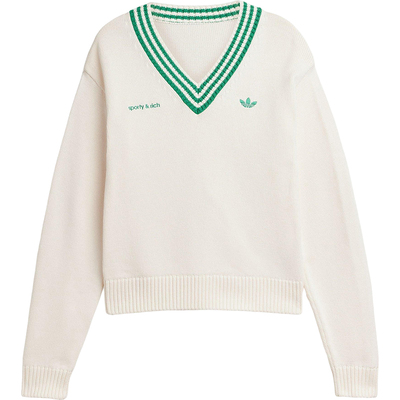 Adidas/阿迪达斯官方正品三叶草女士V领休闲运动耐穿针织衫JL7195