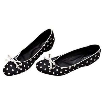 BANFANG女鞋|4.5CM中跟浅口波点芭蕾鞋俏皮少女蝴蝶结马毛单鞋女