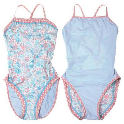 HOOG露背女连体三角手绘泳衣