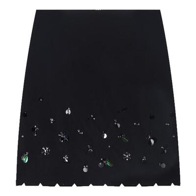 夏季新款重工钉珠波浪边包臀半裙