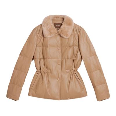 YINER音儿专选2025春季新款法式收腰保暖水貂毛翻领真皮羽绒服