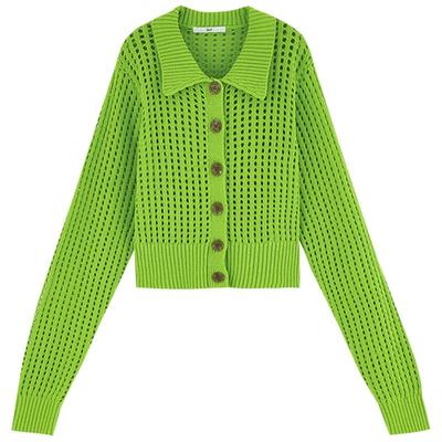 SLY 夏季半透明编织短款单排扣针织开衫女030GSI70-1540