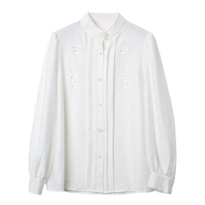 西町村屋新中式立领绣花长袖衬衫