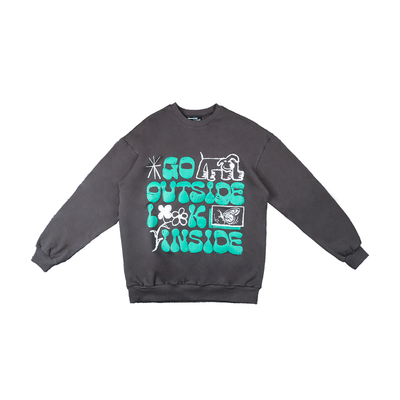 复古手绘元素发泡印花圆领卫衣