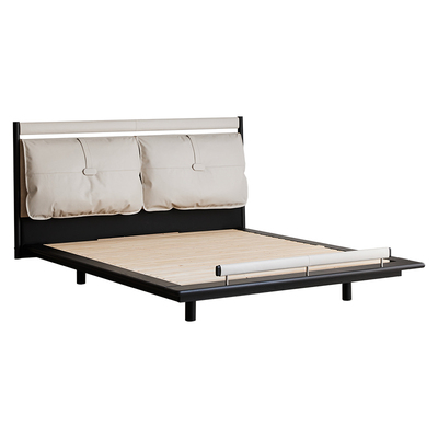 头层牛皮实木奶油风悬浮真皮床