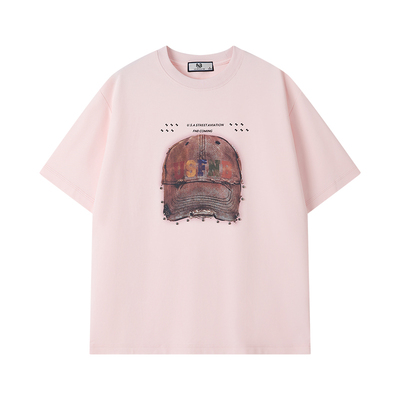 FNB美式复古风短袖T恤百搭潮流男女同款宽松潮牌帽子印花上衣