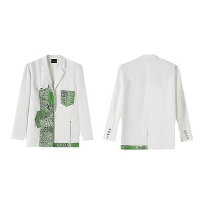 CEMT买手店 CSY白色西装外套女牛仔拼接气质设计感小众休闲西服