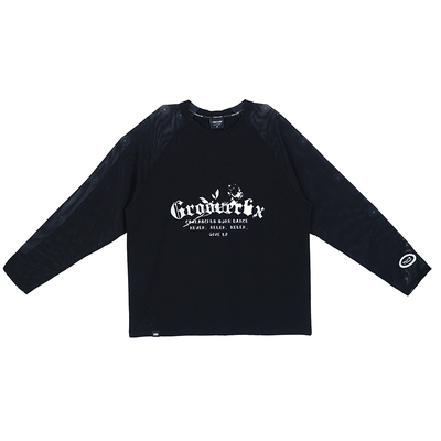 CBXLAB街舞潮牌黑色网纱拼接oversize显瘦嘻哈长袖美式辣妹上衣女