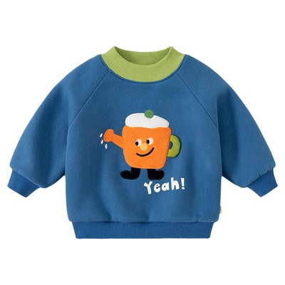 嘟嘟家儿童卫衣红色宝宝上衣秋冬加绒男童女童加厚新年装冬季童装