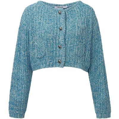 CALVINLUO 24新品女圆领纯色口袋装饰开衫外套 蓝/绿 刘亦菲同款