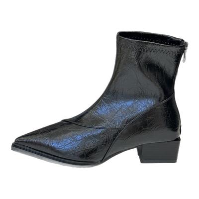 气质尖头粗跟短筒瘦瘦马丁靴短靴