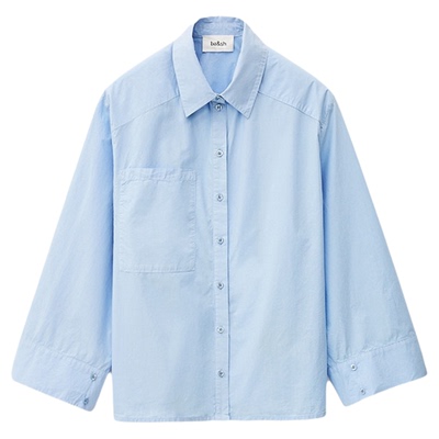 【季末5折起】bash冬简约蓝色衬衫通勤翻领上衣1H25ADAM