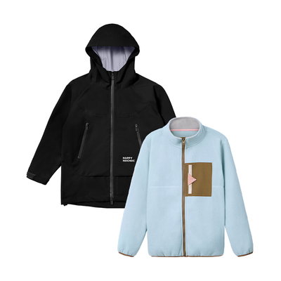 happynocnoc新款三合一冲锋衣防风雨男女童外套拆卸抓绒内胆上衣