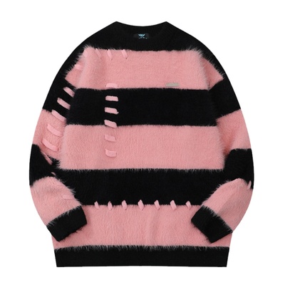 Neresum日系条纹海马毛圆领毛衣