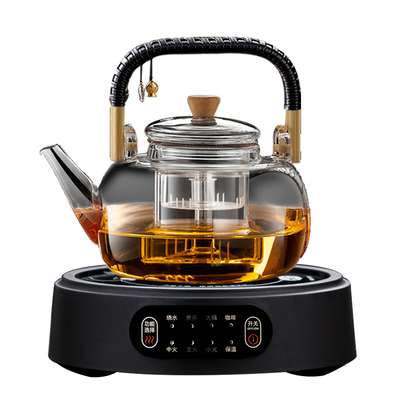 新款8大功能1500W电陶炉煮茶器蒸煮一体茶壶加厚玻璃烧水泡茶套装
