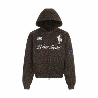 15GET美式豹纹刺绣连帽开衫卫衣