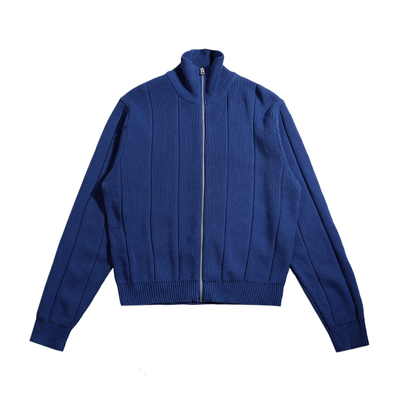 BDCT原创高领拉链毛衣男国潮秋冬街头基础宽松克莱因蓝针织开衫_虎窝淘