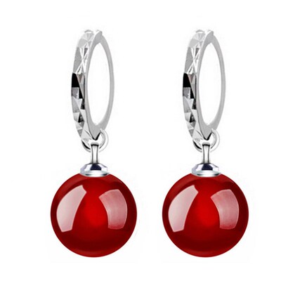 925纯银高级感圆珠红色玛瑙耳坠